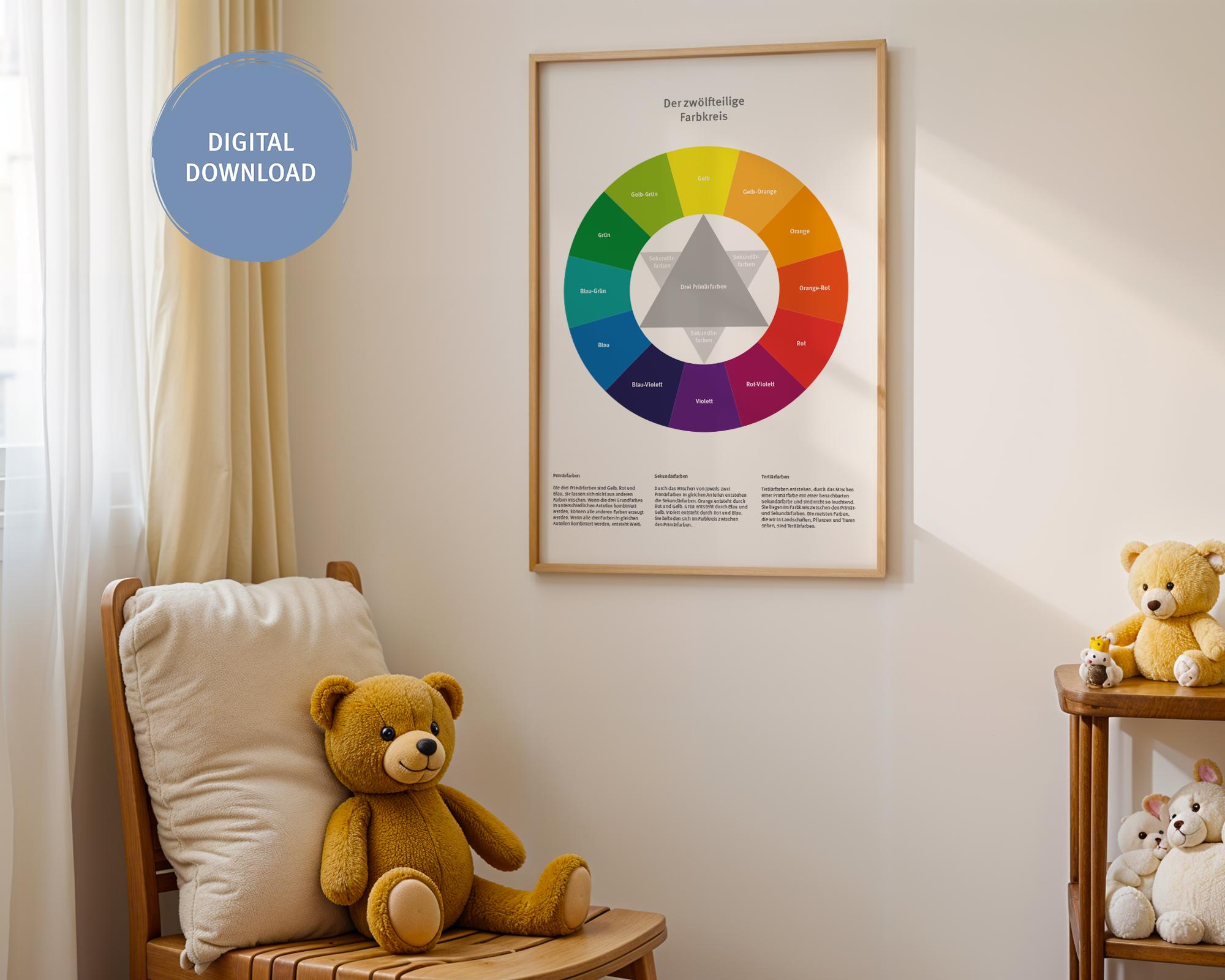 Color Learning Poster for Children | 12-piece Color Wheel | Montessori ...