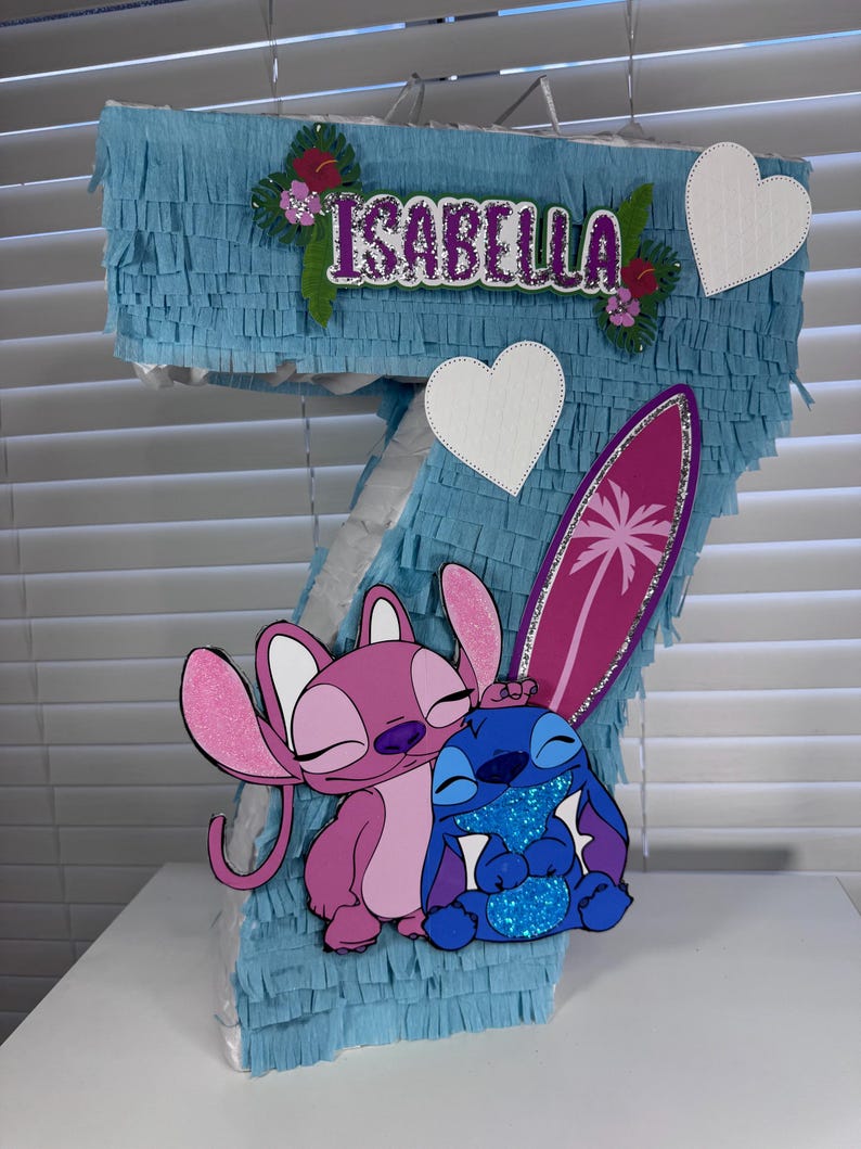 Stitch and Angel Pinata Birthday Party Decoration- Custom Age, Name and Character. Piñata ...