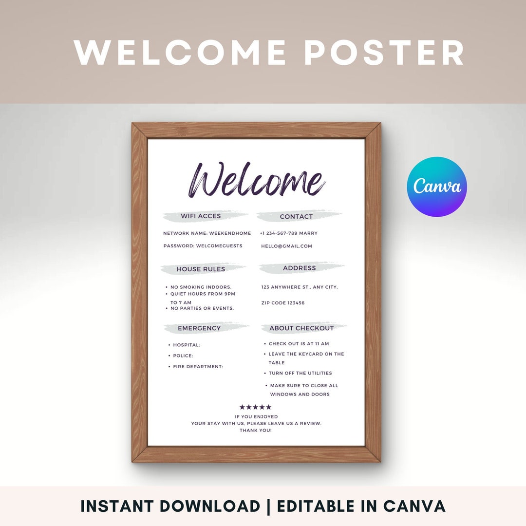 AIRBNB Welcome Sign Template / Vacation Rental Welcome Poster / CANVA ...