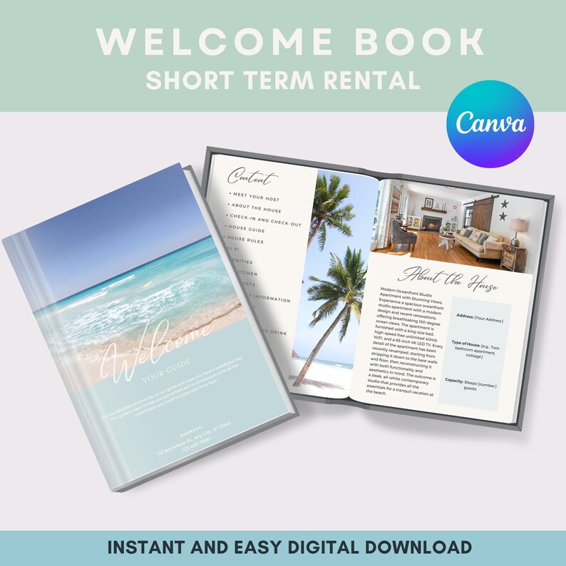 Rental Welcome Book Canva Template, Beach Welcome Book for Vacation ...