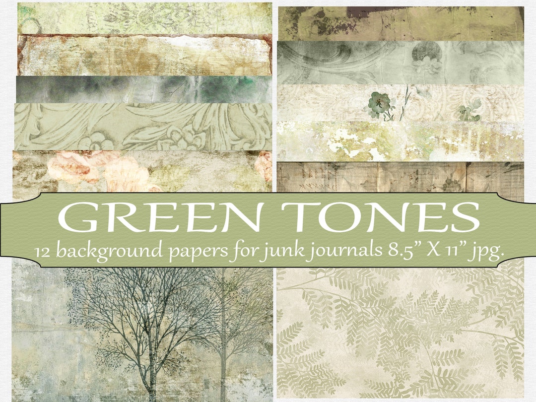 Digital Journal Pages Background Pages Green Tones Digital Paper ...