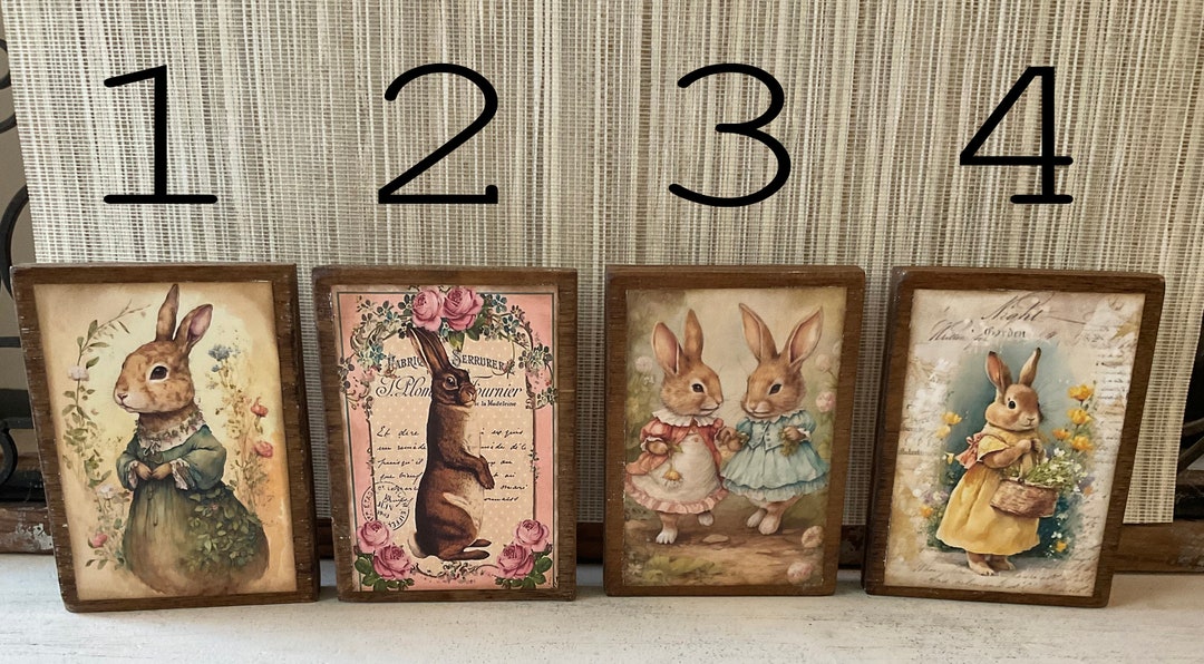 Wood Blocks Tiered Tray Decor Vintage Bunnies Rabbits Bunny Wooden ...