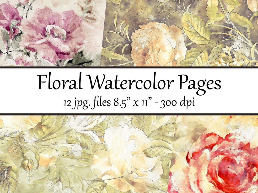 Digital Journal Pages - Background Pages Watercolor Florals 4 - Digital ...