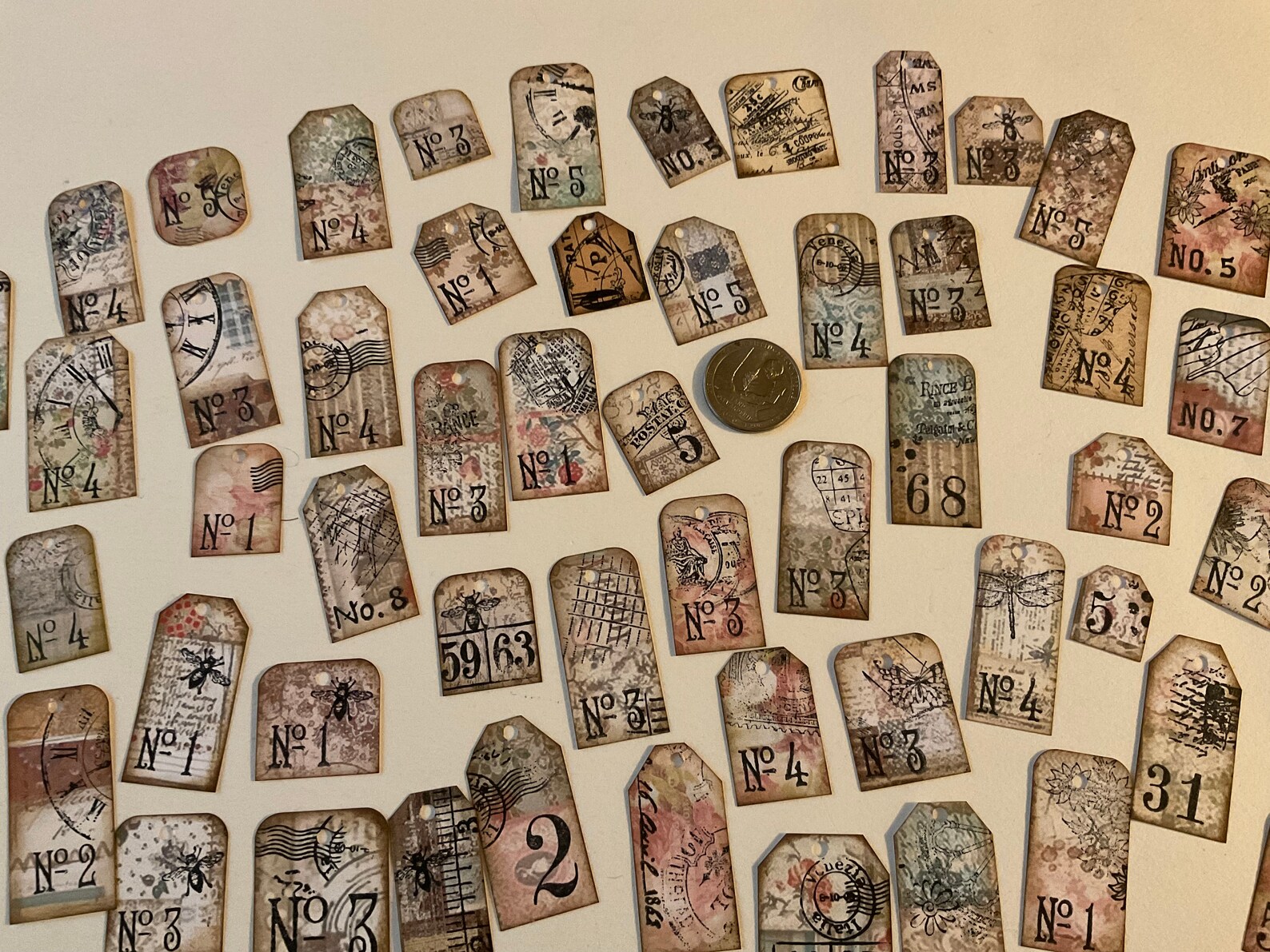 Lot of 12 Tiny Hand Cut/hand Stamped Tags - Junk Journal Embellishment ...