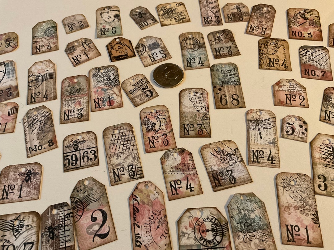Lot of 12 Tiny Hand Cut/hand Stamped Tags - Junk Journal Embellishment ...