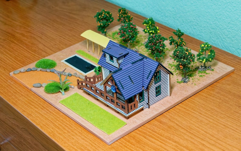 Handmade Miniature Diorama of Farmhouse With Garden, Swimming Pool ...