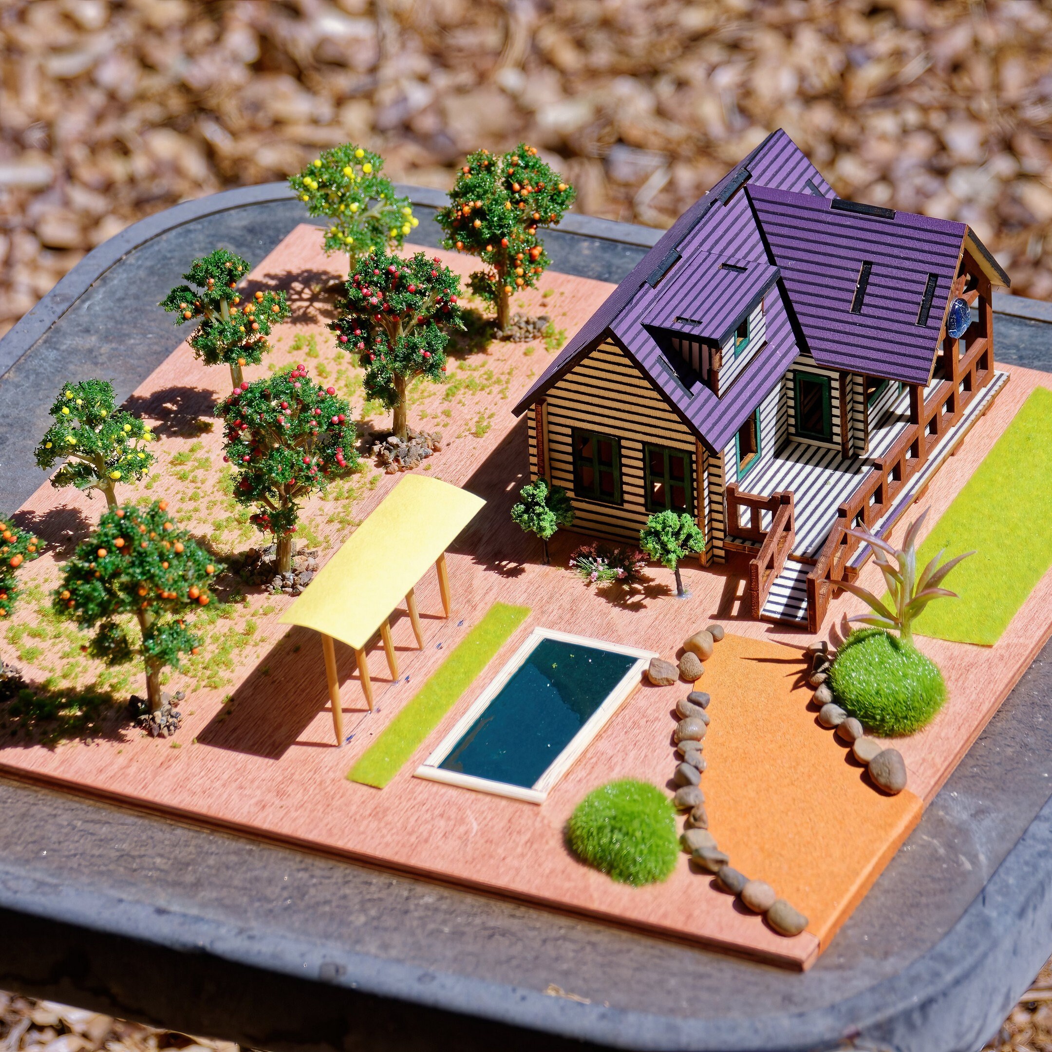 Handmade Miniature Diorama of Farmhouse With Garden, Swimming Pool ...