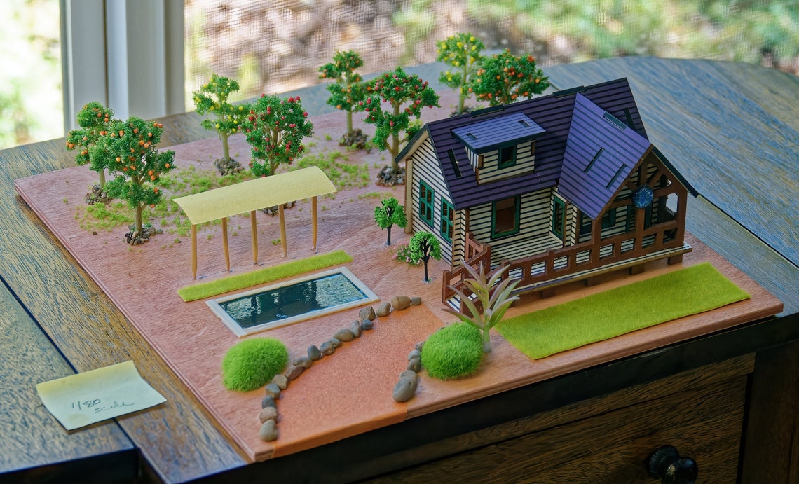 Handmade Miniature Diorama of Farmhouse With Garden, Swimming Pool ...
