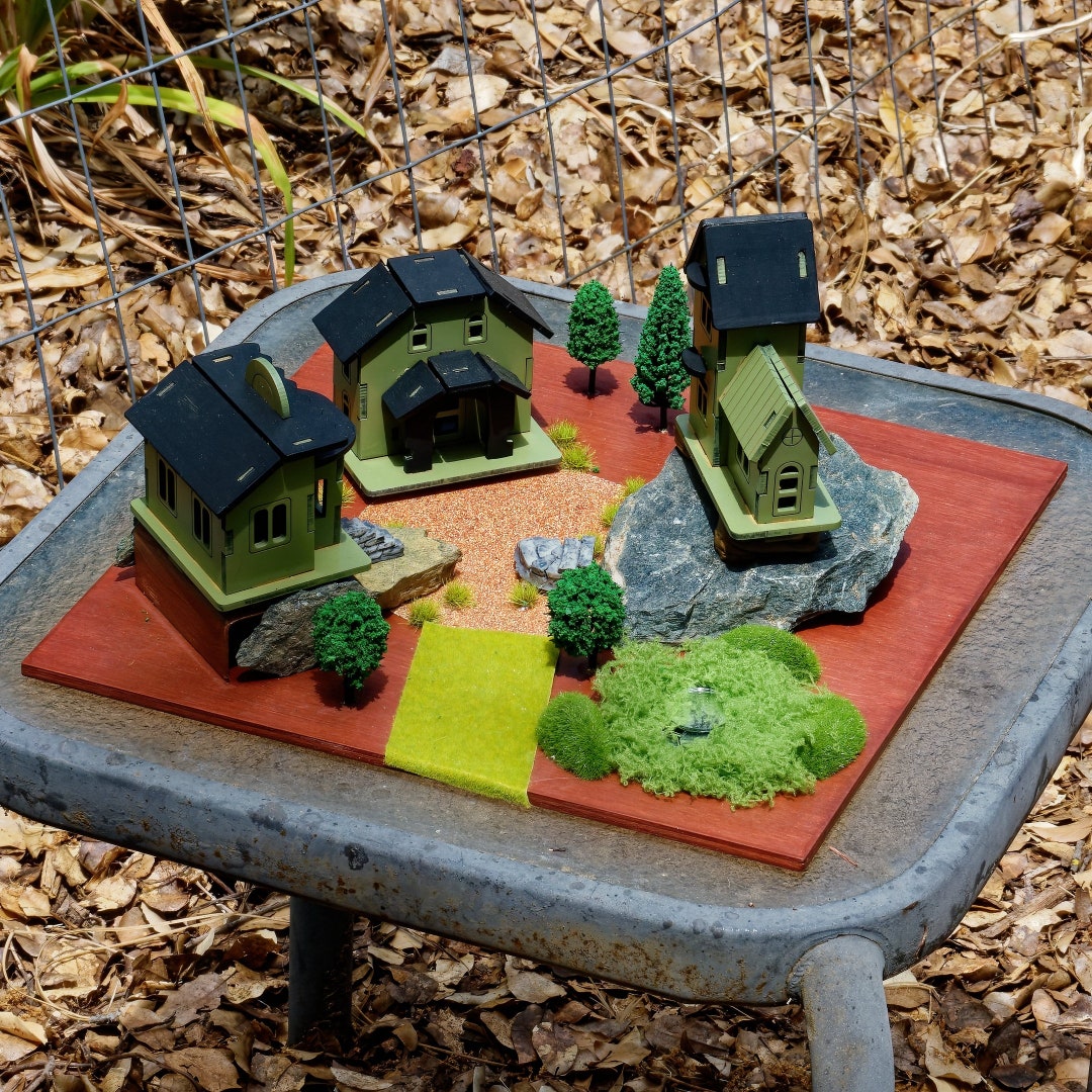 Handmade Miniature Diorama of Tiny Alpine Village With Mirror Pond and ...