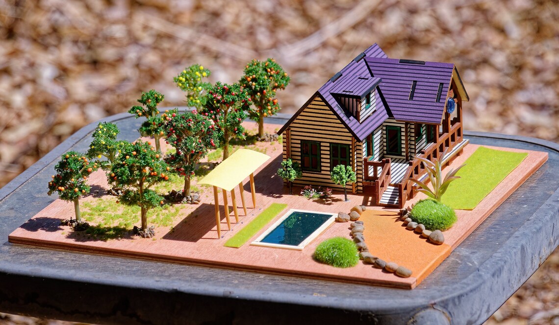 Handmade Miniature Diorama of Farmhouse With Garden, Swimming Pool ...