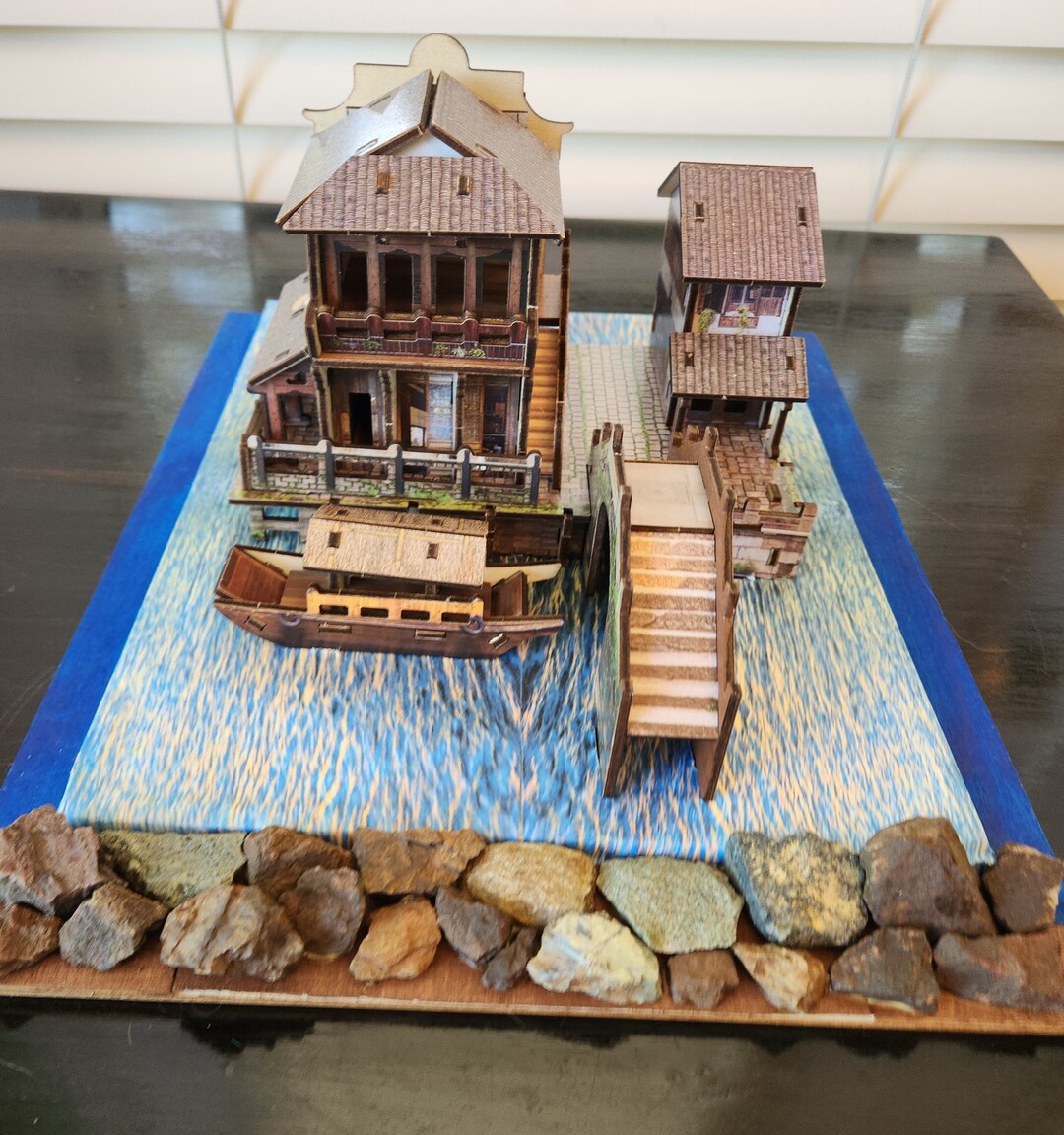 Miniature Diorama of Ancient City on the River With Arched Bridge and ...