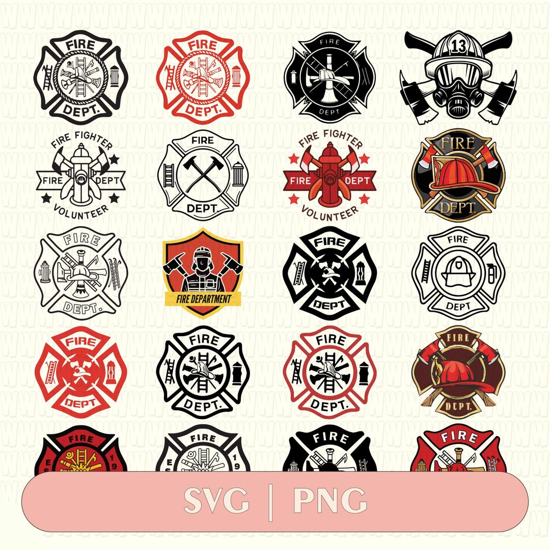 Firefighter SVG Bundle: Fire Dept Badge, Helmet Clipart (digital ...