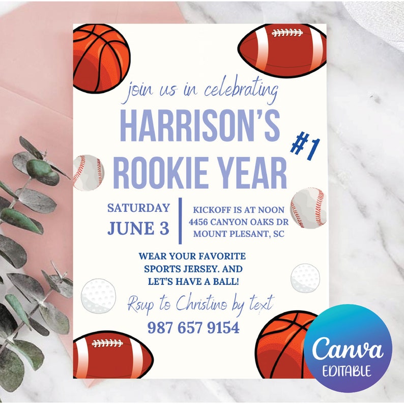Baseball First Birthday Invitation, Rookie of the Year Invite, Baseball ...