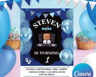 Editable Black Girl Baby Boss Girl Birthday Invitation Boss Baby Party ...