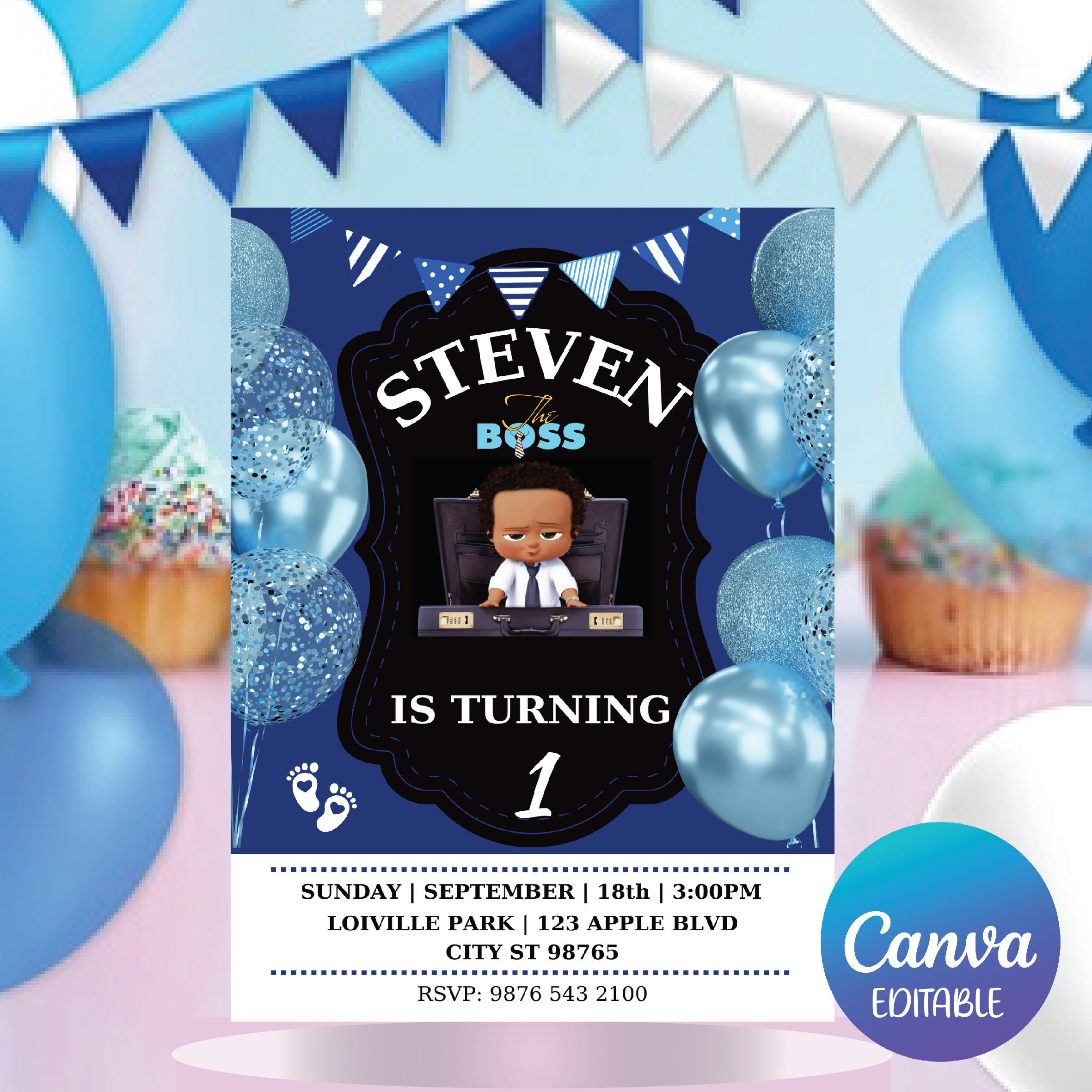 Editable Baby Boss Boy Birthday Invitation | Boss Baby Party Invitation ...