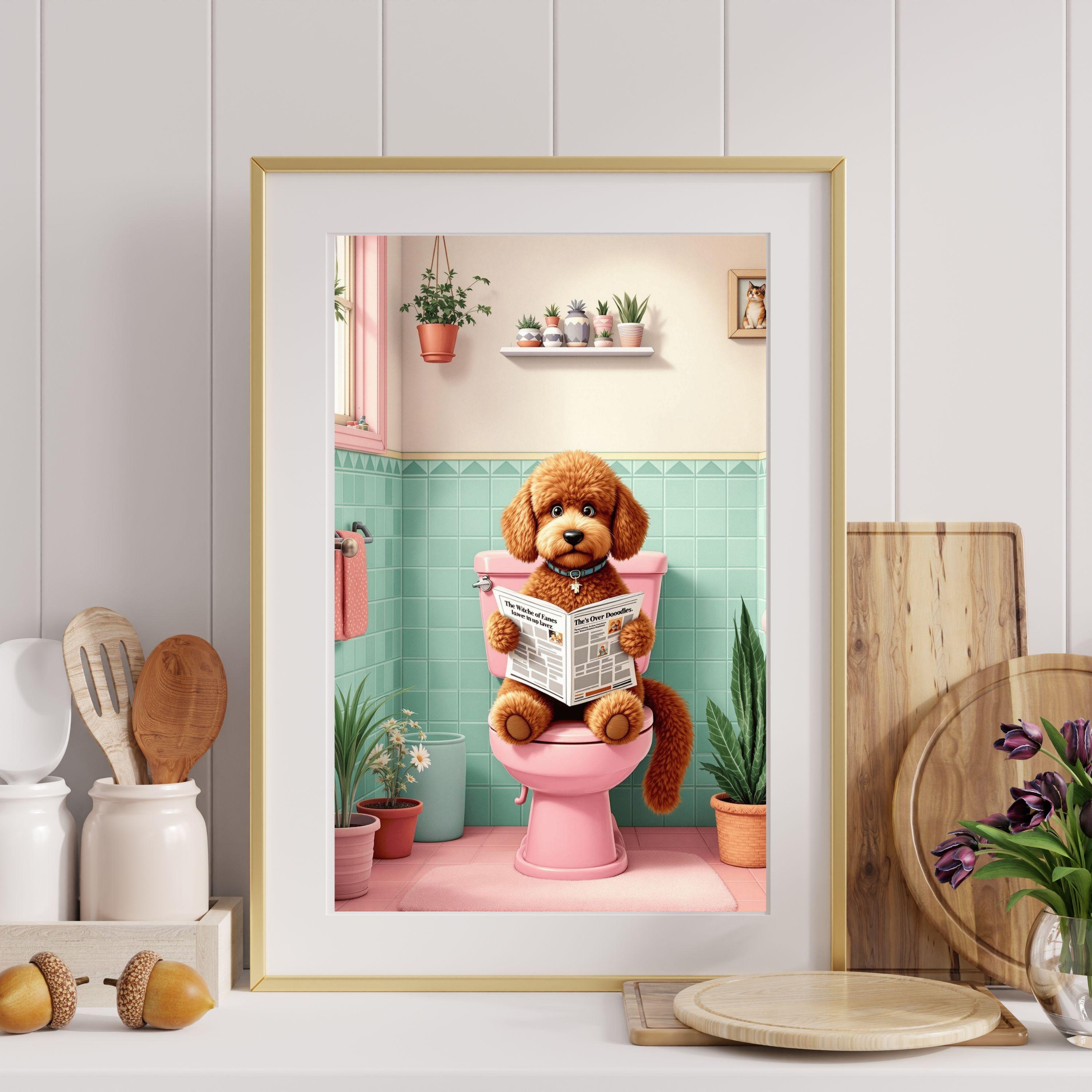 Funny Poodle Reading Toilet Print: Whimsical Bathroom Wall Art - Etsy