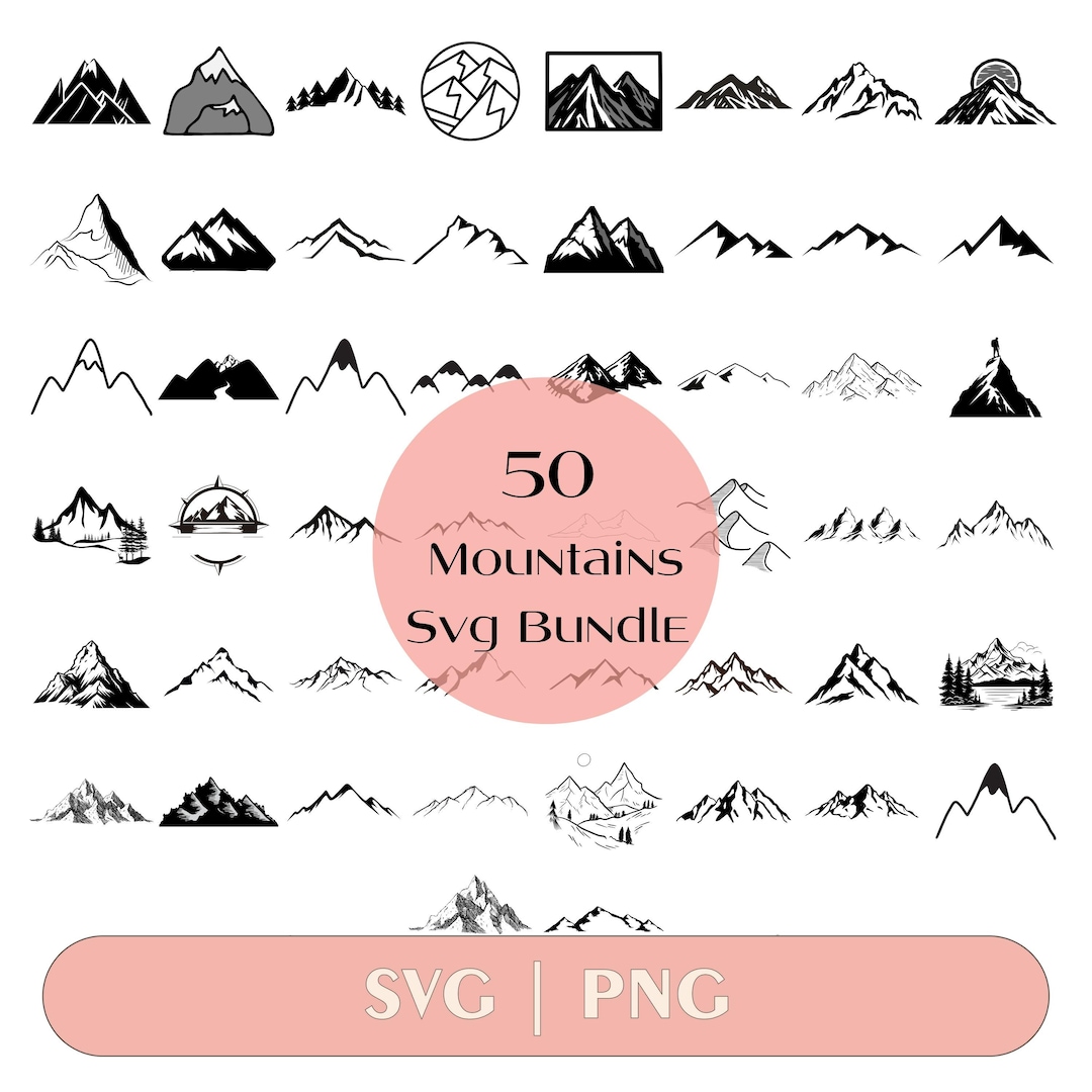 MEGA Mountains Svg Bundle, Mountain Svg Hand Drawn, Forest Tree Svg ...