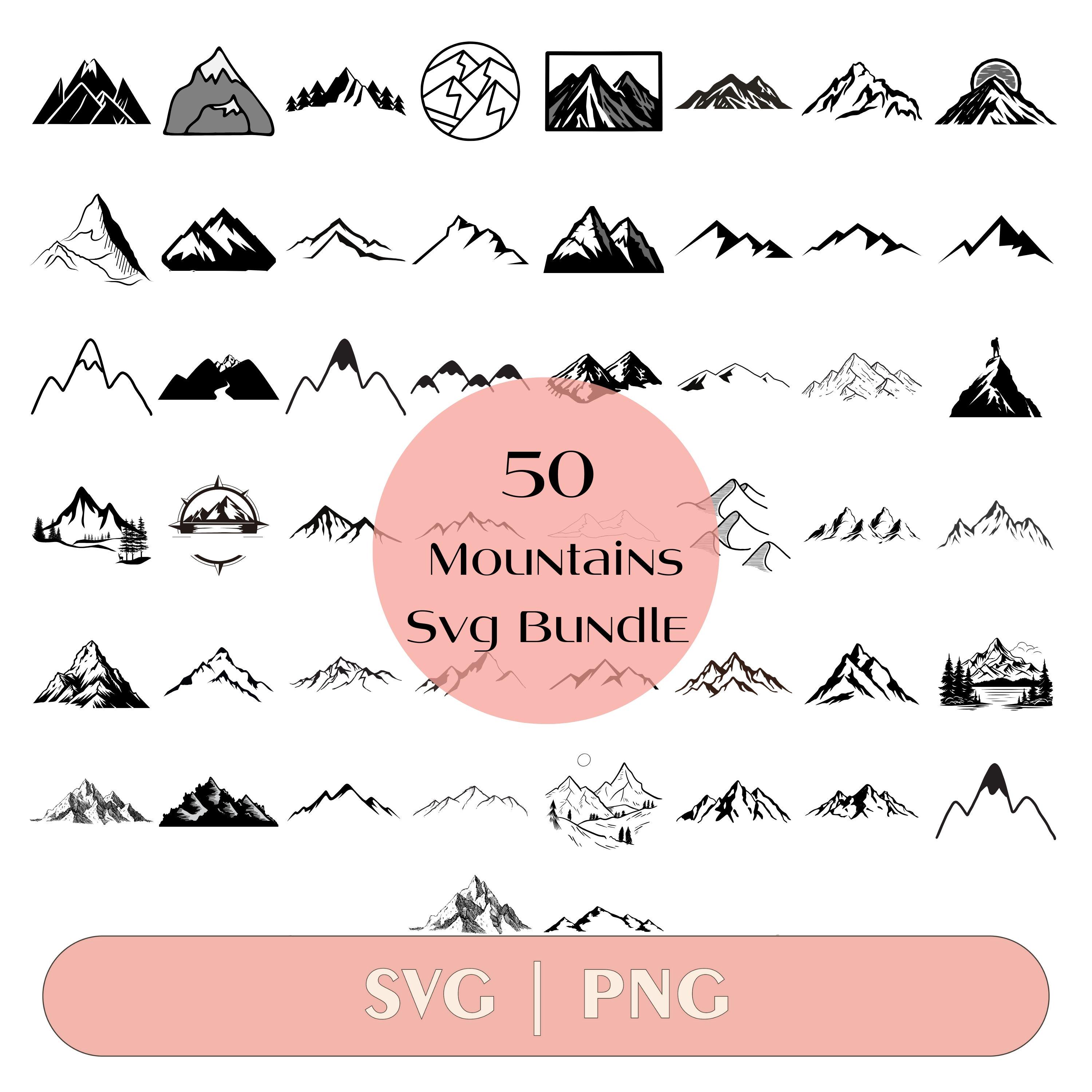MEGA Mountains Svg Bundle, Mountain Svg Hand Drawn, Forest Tree Svg ...