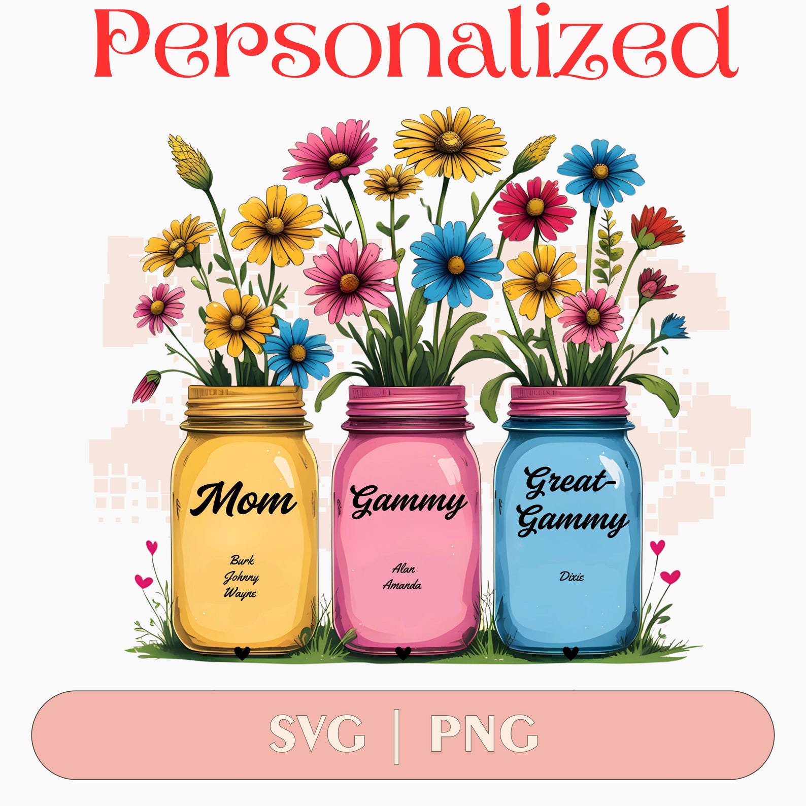 Personalized Gammy Floral PNG: Custom Grandparent Gift (digital ...
