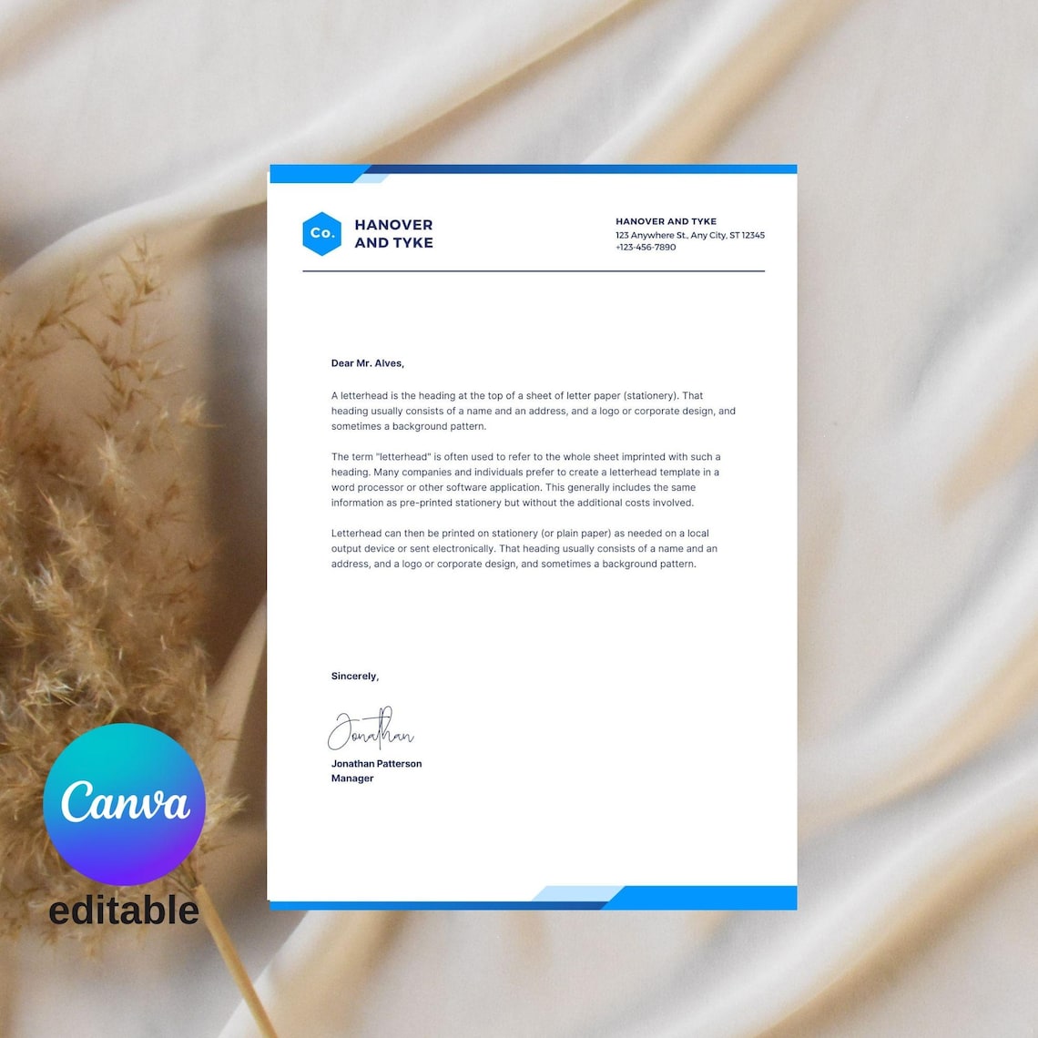 Business Letterhead Template Canva Editable, Custom Company Letterhead ...