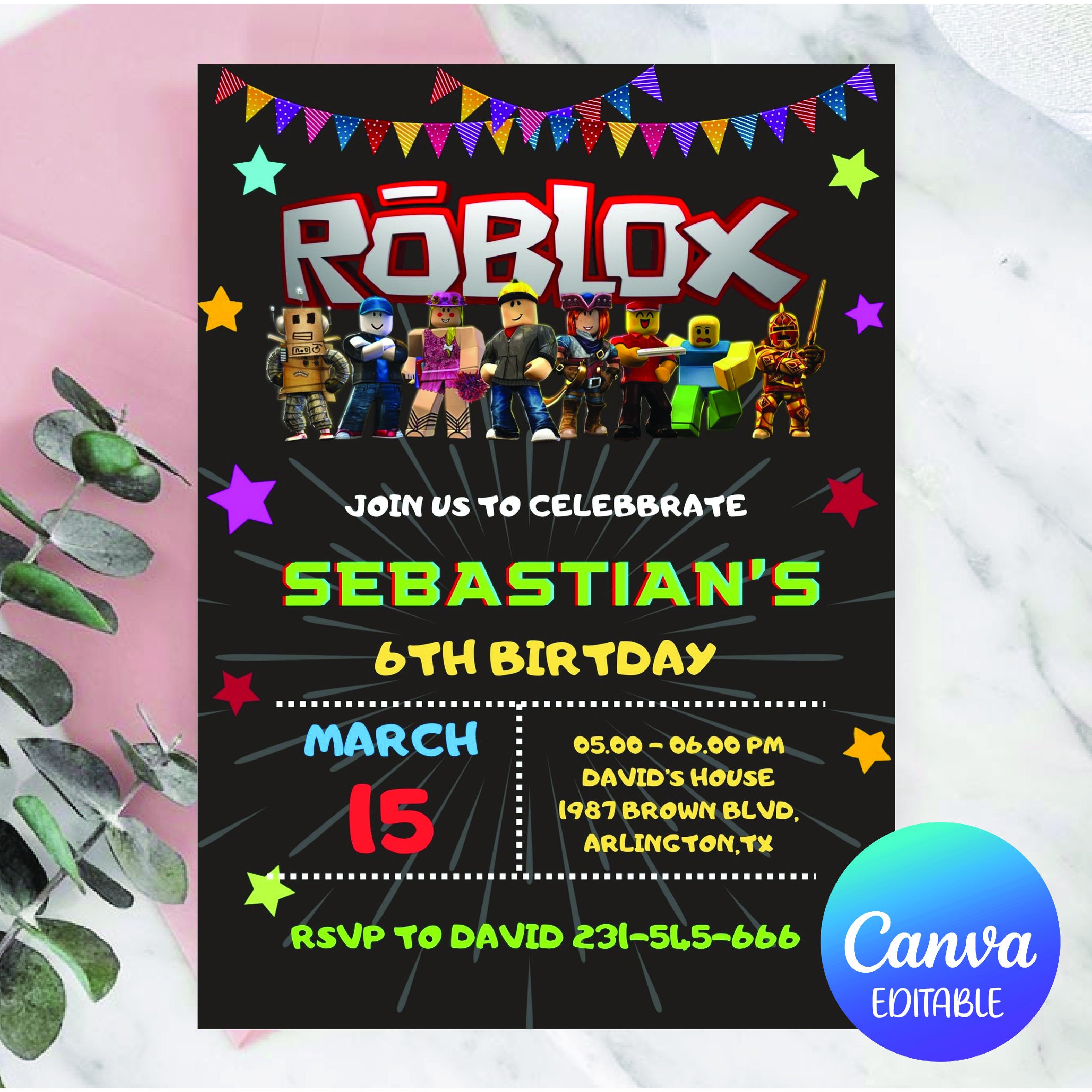 Roblox Birthday Invitation Roblox Invite Game Birthday Party Kids ...
