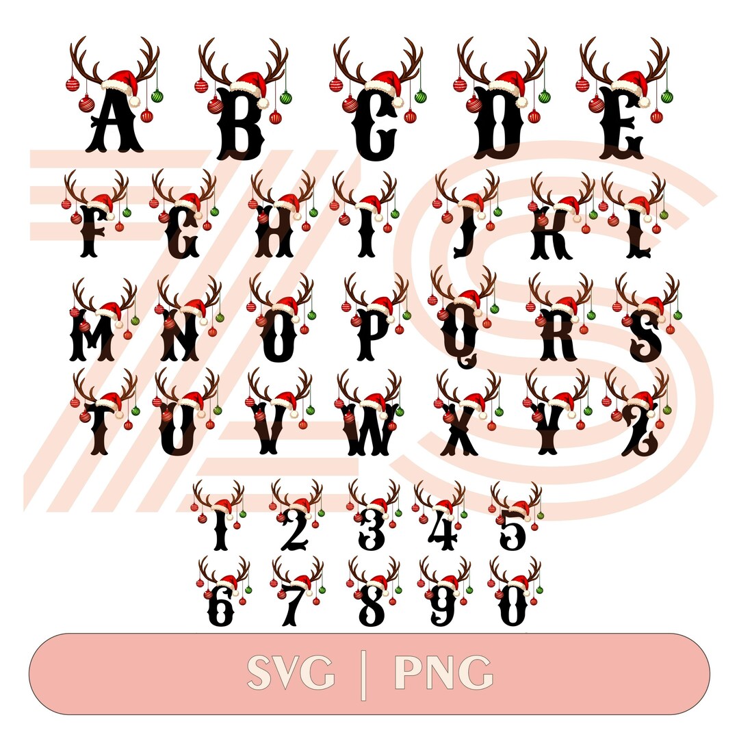 Christmas Alphabet SVG Bundle: Reindeer Letters, Numbers (PNG) - Etsy