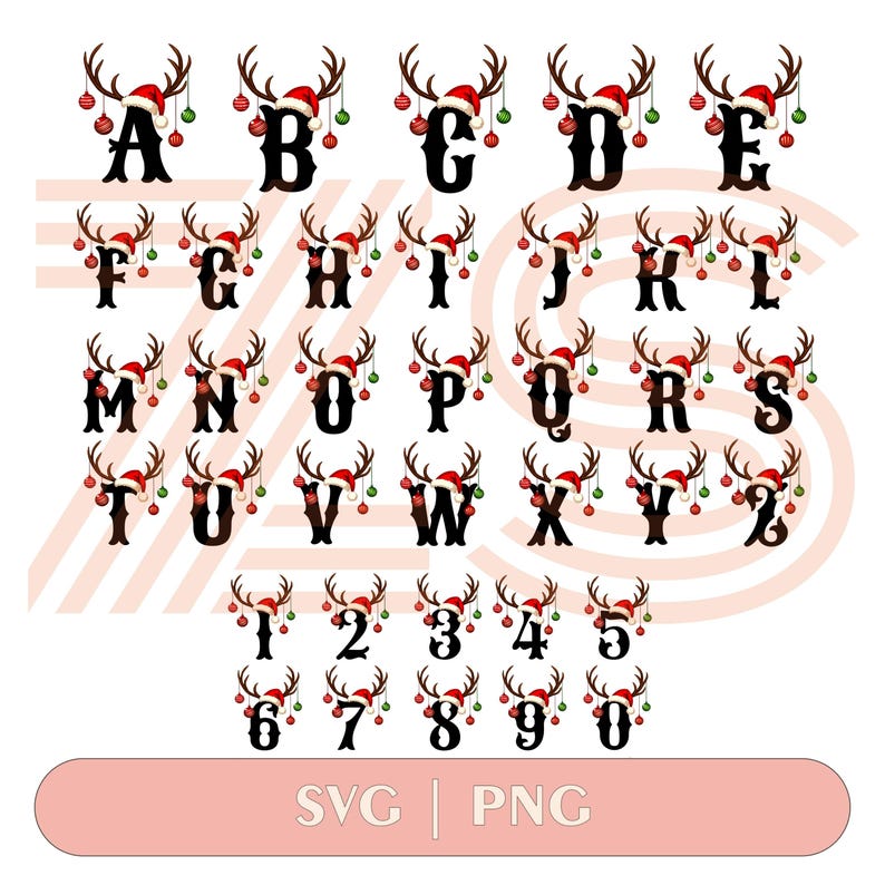 Christmas Alphabet SVG Bundle: Reindeer Letters, Numbers (PNG) - Etsy