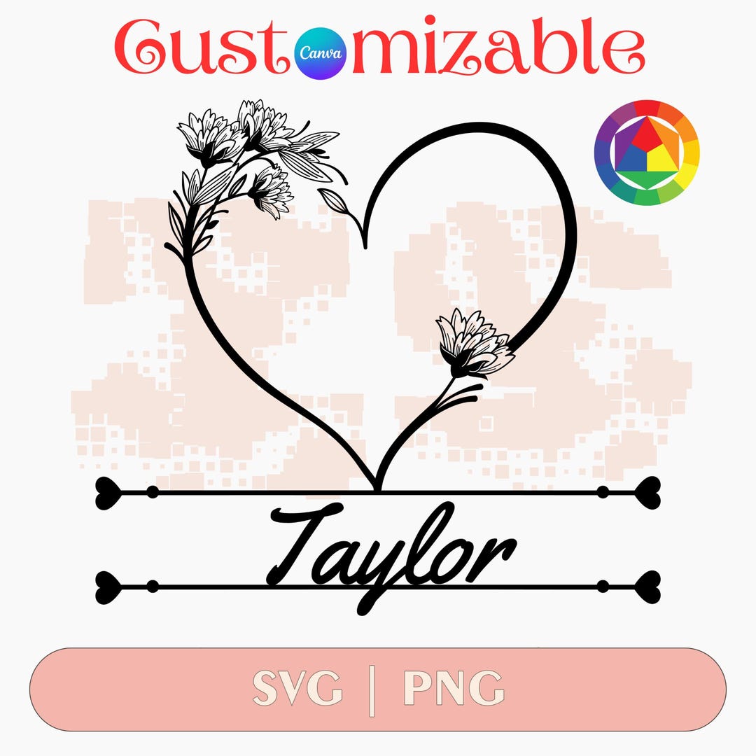 Custom Floral Heart Name Svg, Custom Names Heart Tattoo Design | Floral ...