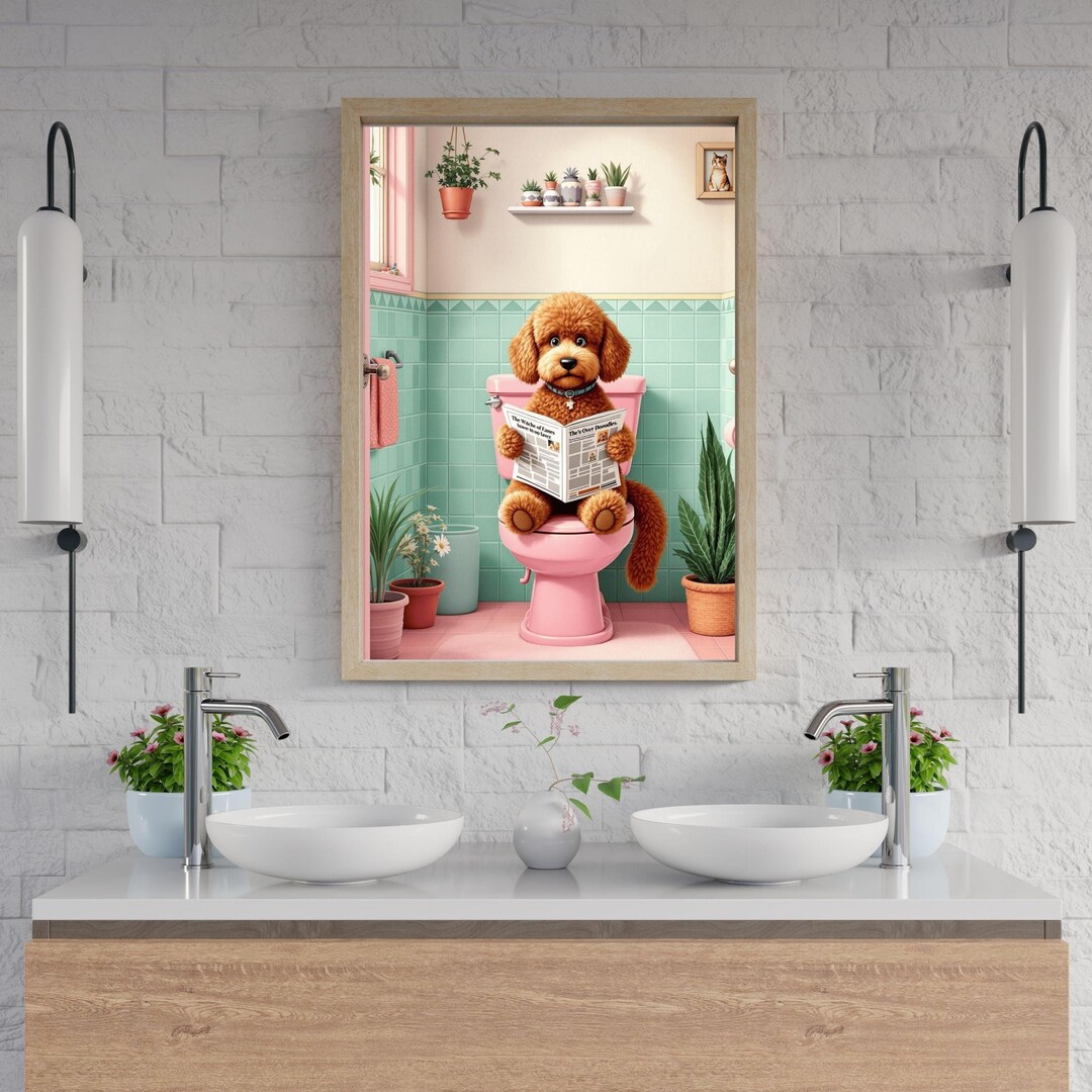 Funny Poodle Reading Toilet Print: Whimsical Bathroom Wall Art - Etsy