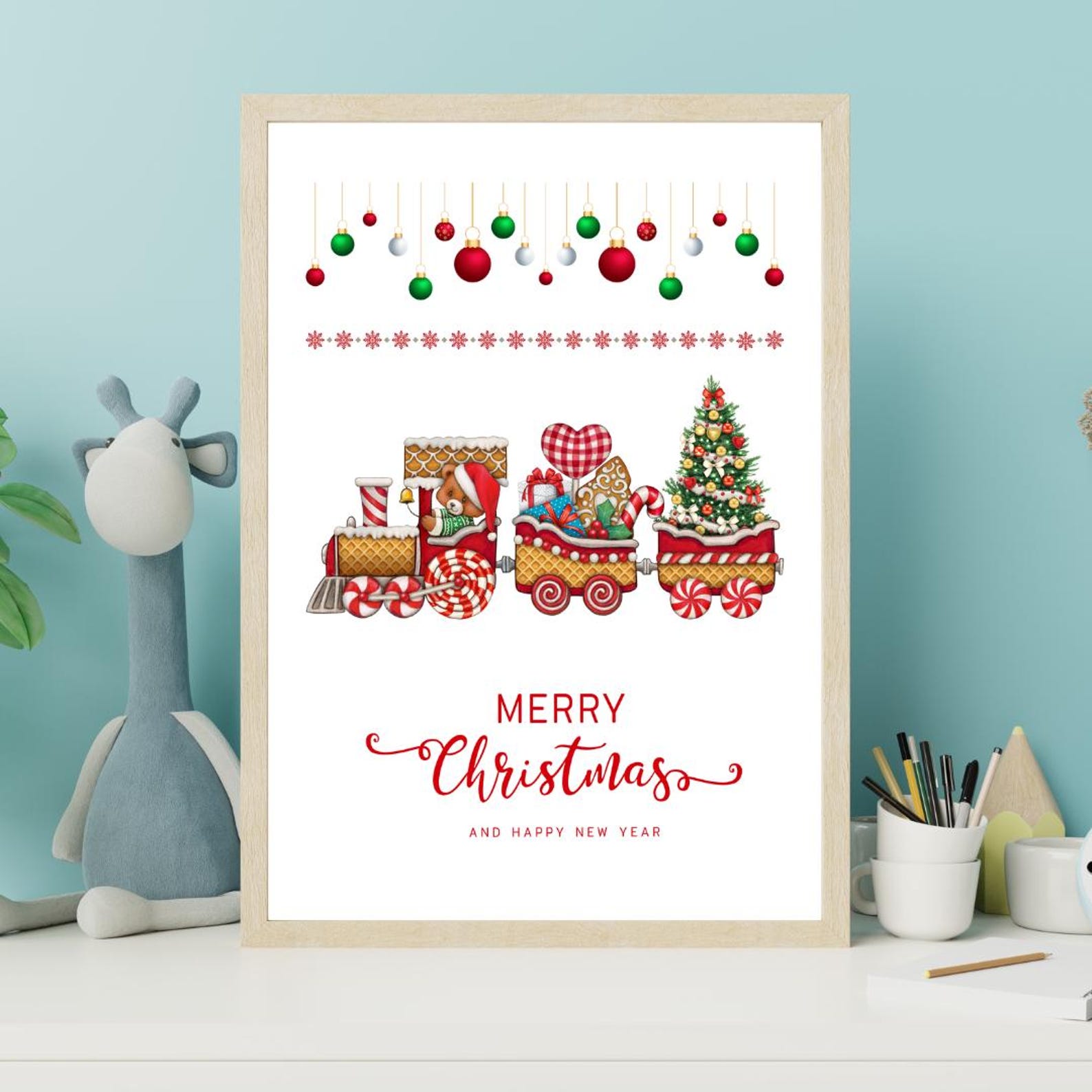 Gingerbread Train Printable, Candy Xmas Decor, Kids Happy New Year ...