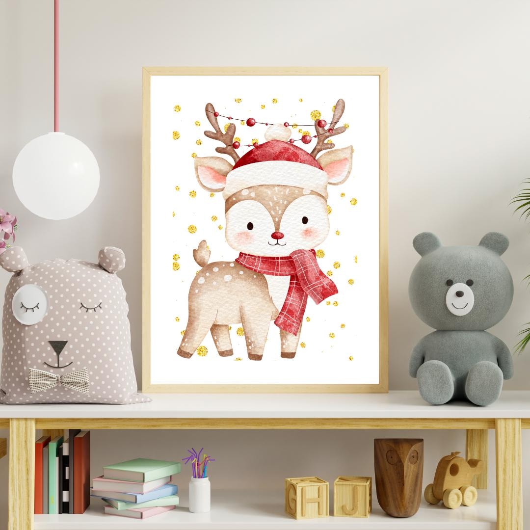 Baby Reindeer Printable, Nursery Christmas Decor, Watercolor Holiday ...