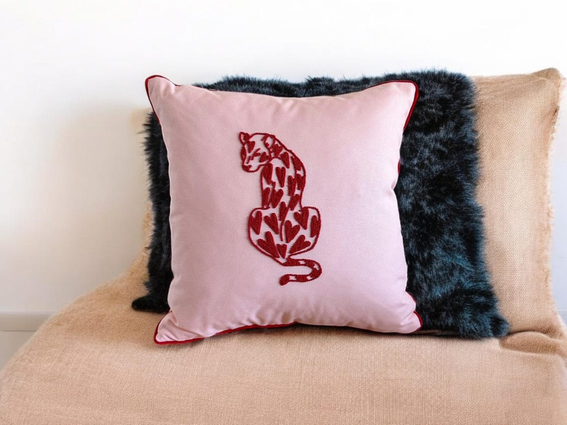 Leopard Punch Pillow Cover, Handmade Heart-shaped Leopard Punch ...