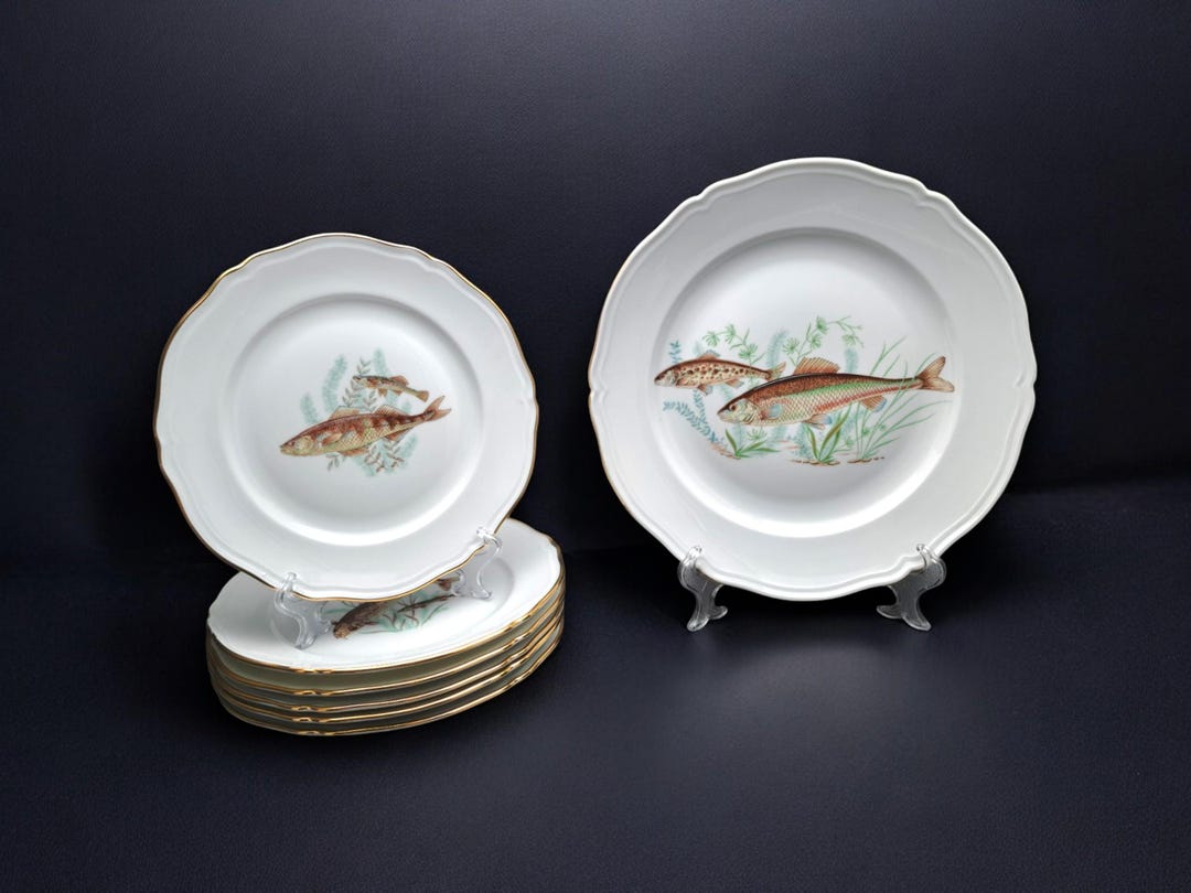 Plate and Tray Service, Richard Ginori, Antico Doccia Gold Thread, Fish ...