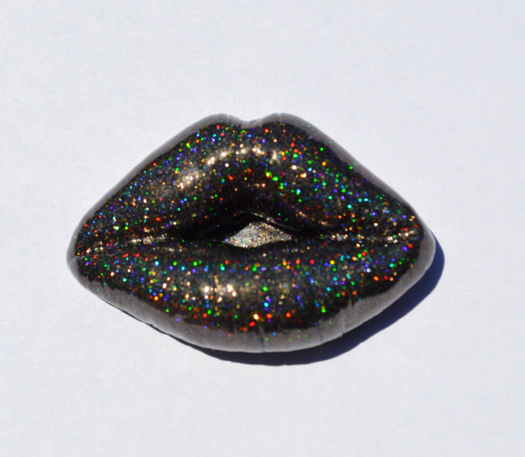 Lips Brooch Holographic Lips Black Halogram Sparkling Kiss Friends Gift ...