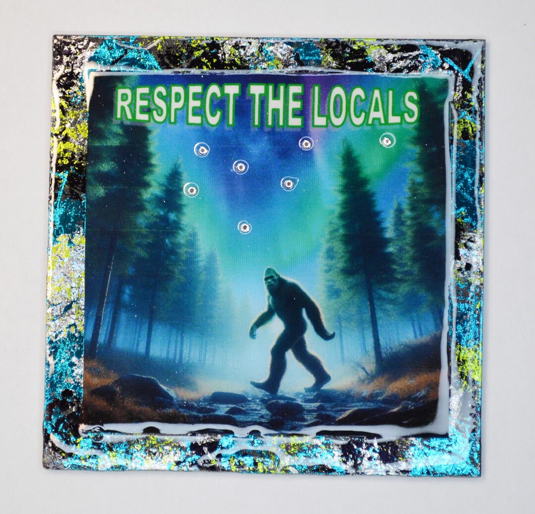Bigfoot Respect the Locals Magnet Rhinestone Accents Northern Lights ...