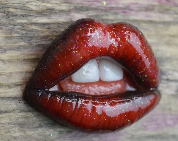 Lip Brooch Red & Black Sparkle Mouth Lip Pin Goth Lip Jewelry Wearable ...