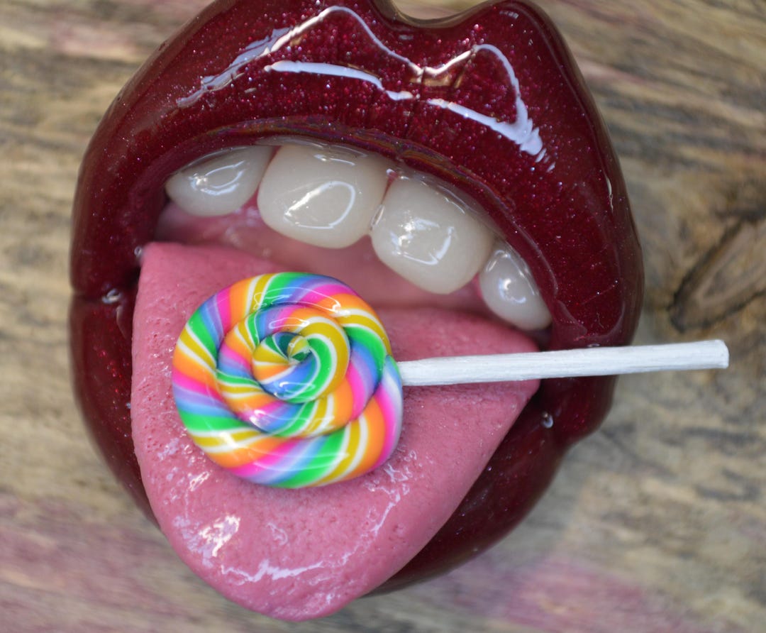 Ruby Red Lollipop Lips Pin Magnet Goth Mouth Jewelry Surrealism ...