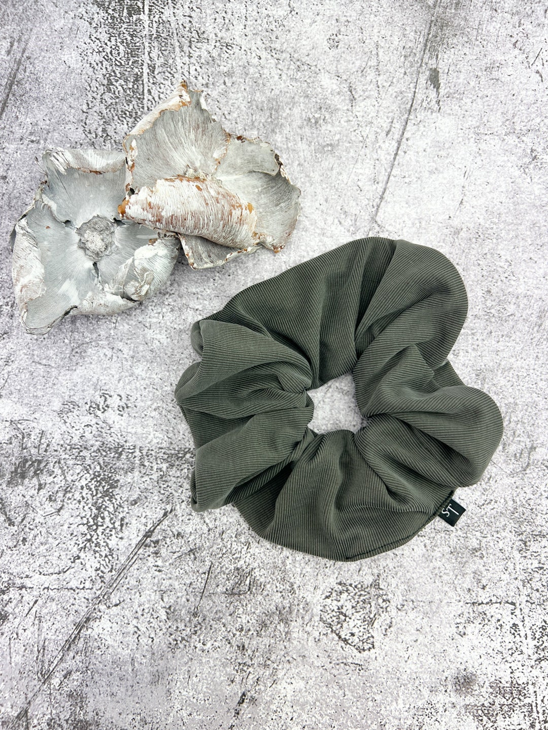 Olive Rib Knit Extra Large Hair Scrunchie SCR00040 - Etsy
