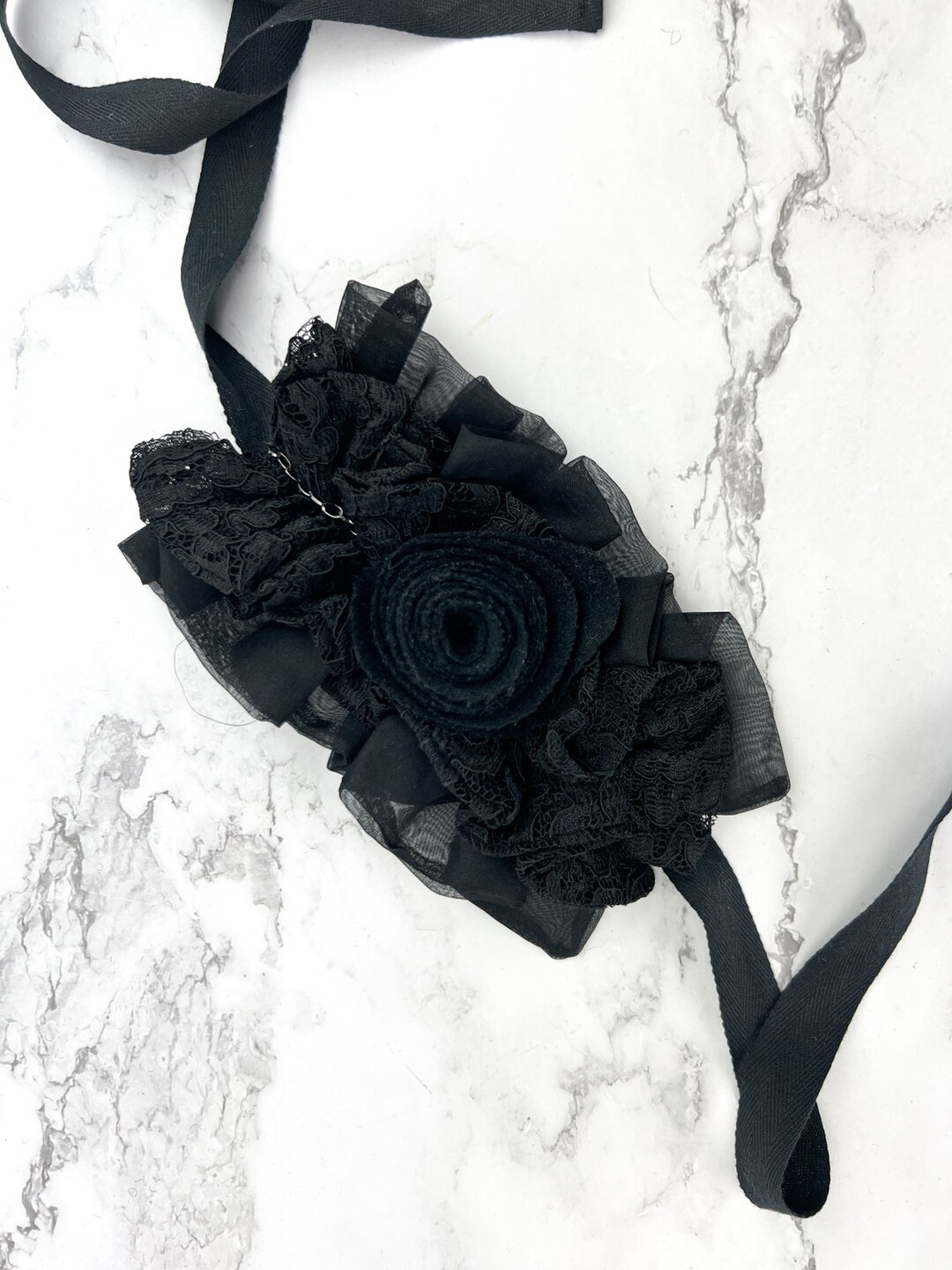 Black Floral Lace and Organza Multi Function Corsage cuff, Choker ...