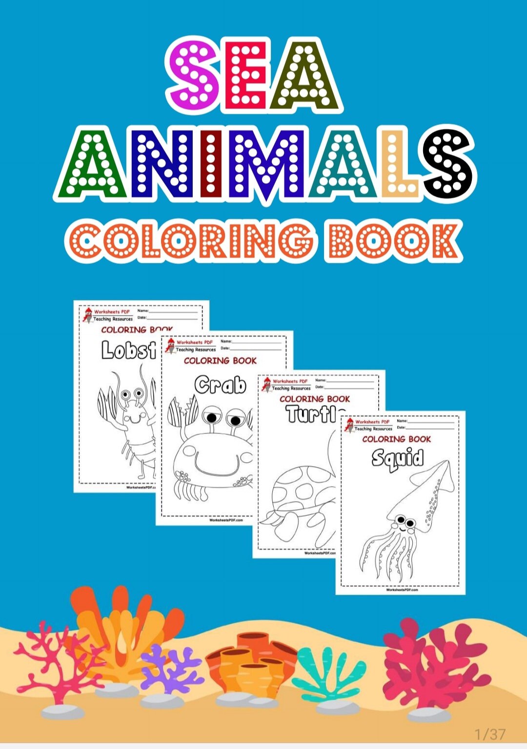 Sea Animals Coloring Book. Coloring Sea Animals - Etsy