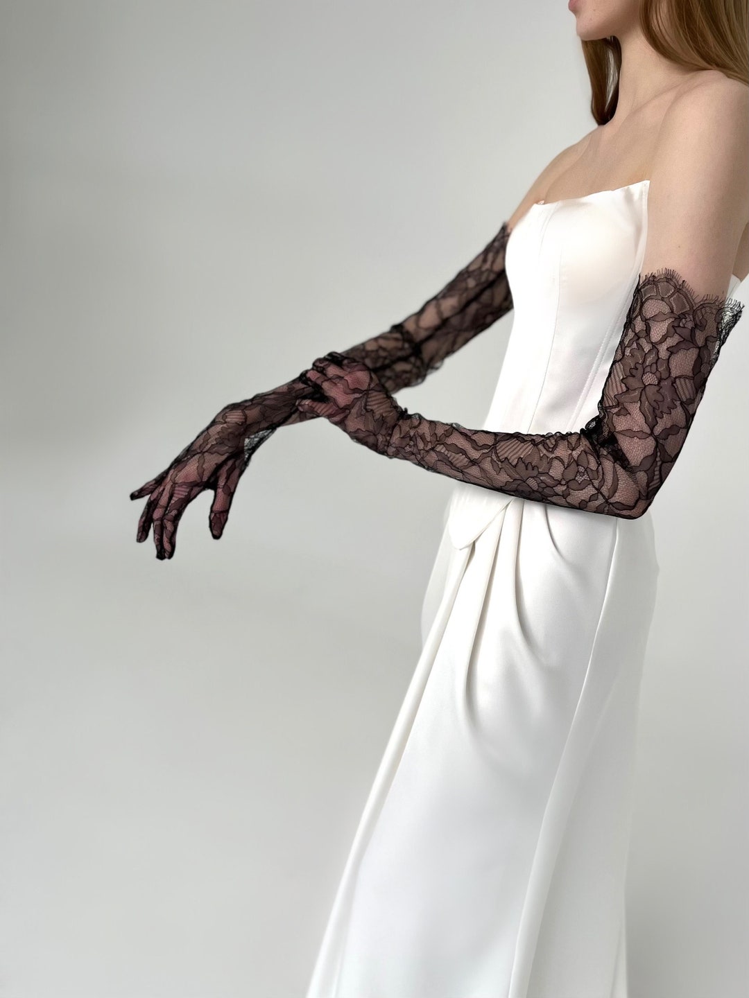 Black Gloves Lace Long Black Gloves Formal Evening Dress Gloves Extra ...