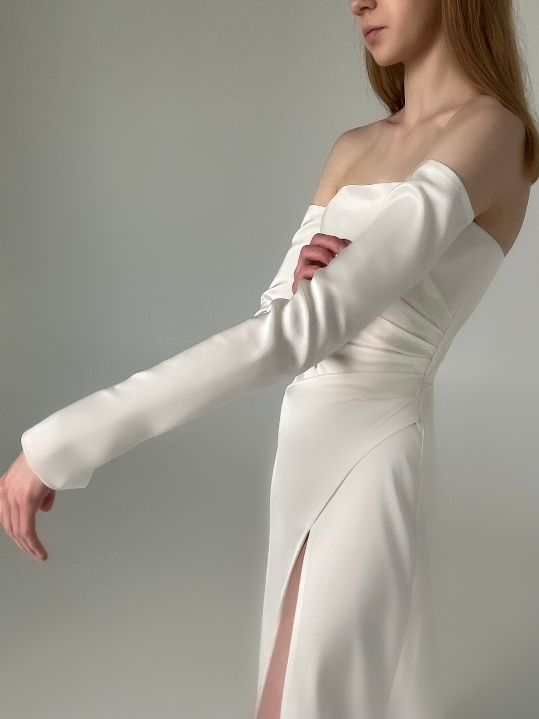 Detachable Wedding Sleeves Ivory Satin Crepe Long Wedding Dress Sleeves ...