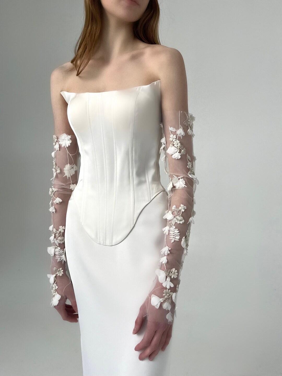 Fingerless Gloves Wedding Dress Gloves Long 3D Lace Gloves Ivory Gold ...