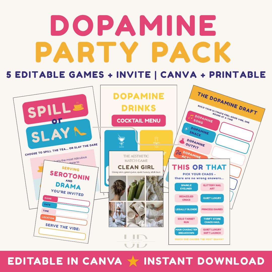 Dopamine Party Printable Game Bundle – Editable Canva Pack for ...