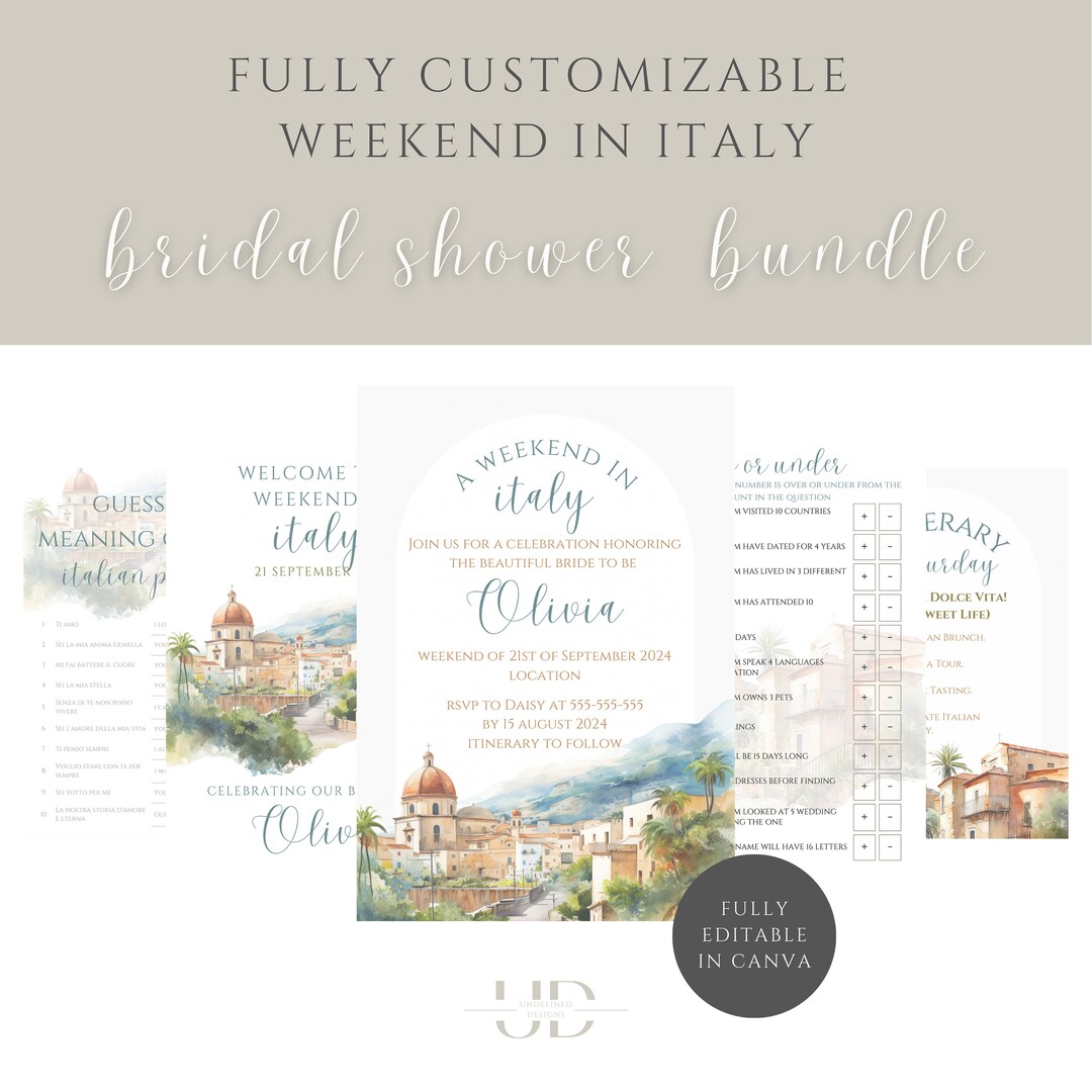 Italian Themed Bachelorette & Bridal Shower Weekend Editabletemplate ...
