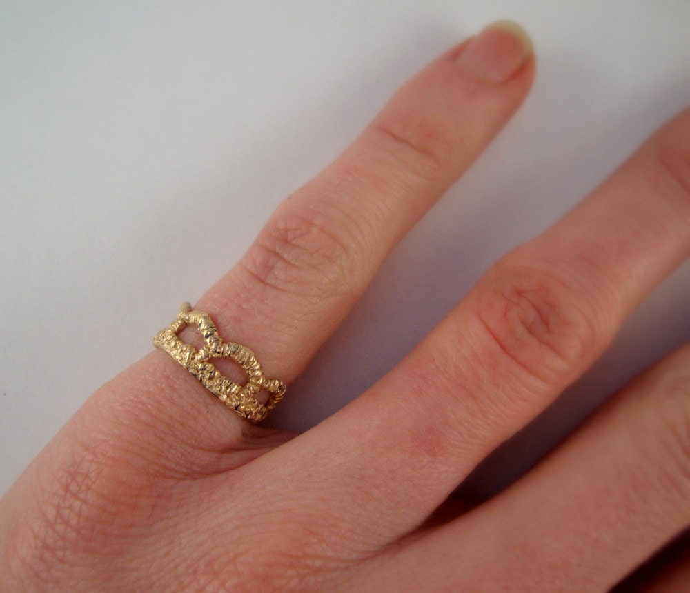 Scallop Lace Band Ring in 14k Solid Yellow Gold - Etsy
