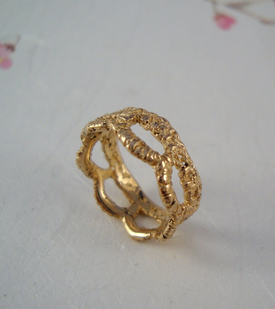Scallop Lace Band Ring in 14k Solid Yellow Gold - Etsy