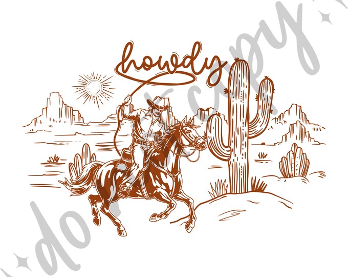 Howdy Cowboy Horse Rope Lasso Western Mountain Range Country PNG ...