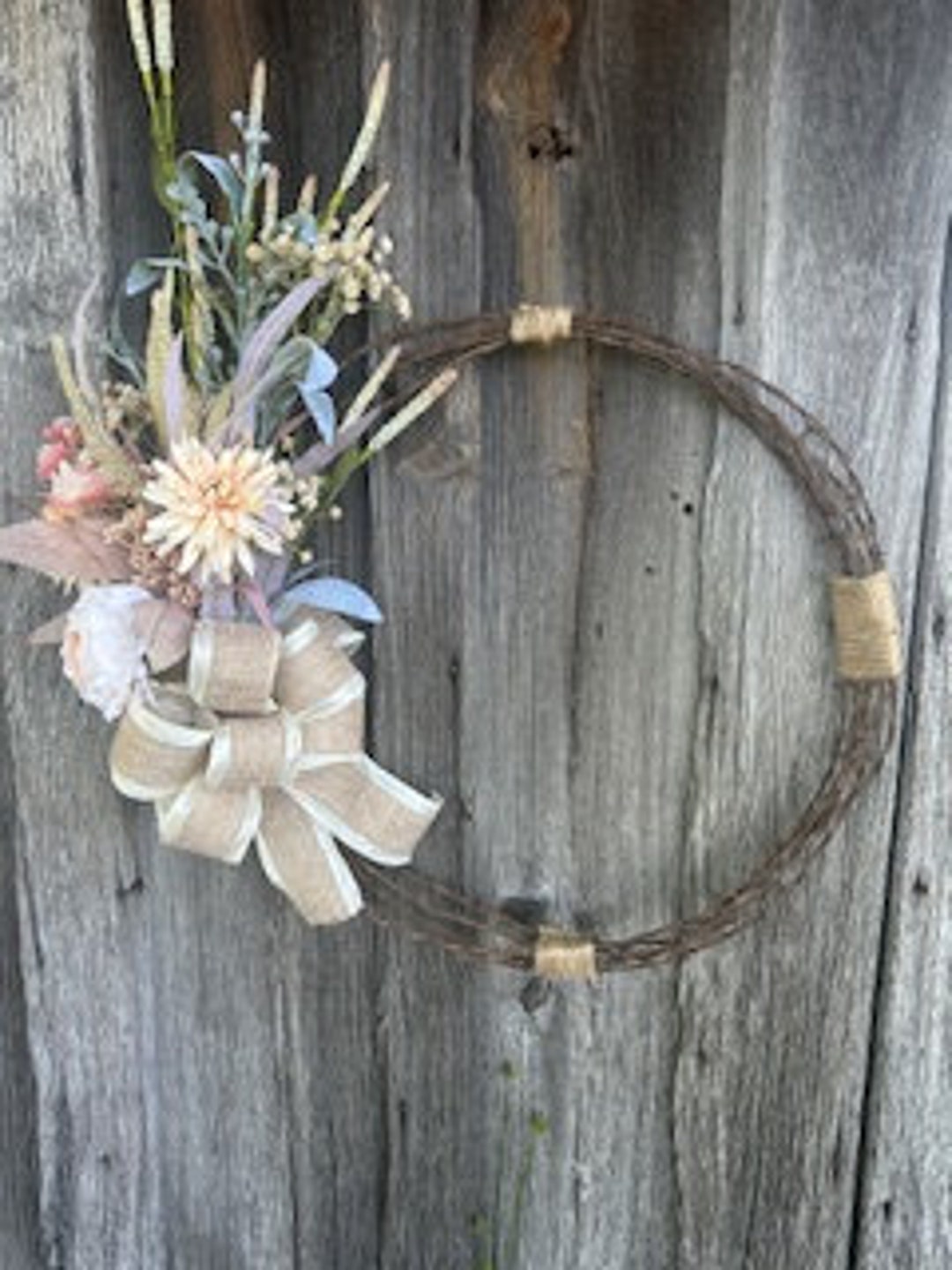 Rustic Barbed Wire Floral Wreath - Etsy