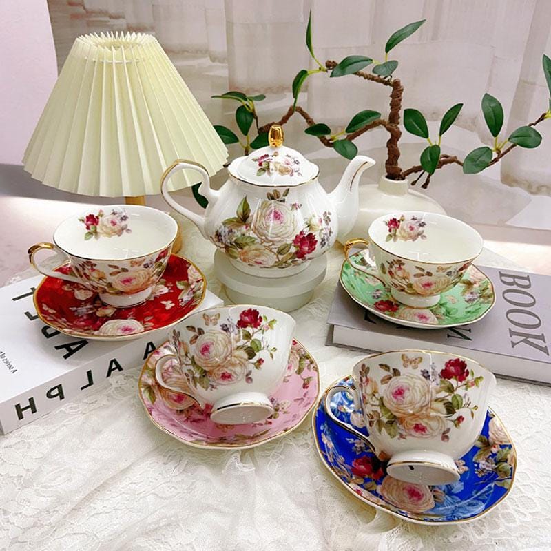 English Ceramic Coffee Set | Creative Camellia Coffee Cups and Saucers ...